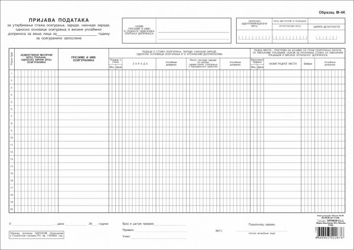 Obrazac M4-K – Kancelarijski materijal